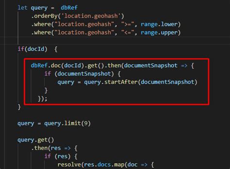 javascript firestore startat in geohash query for infinite scrolll