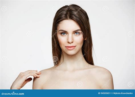 Nude Young Beautiful Girl With Natural Make Up Smiling Looking At