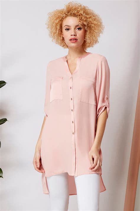 Longline Button Through Blouse In Pink Roman Originals Uk