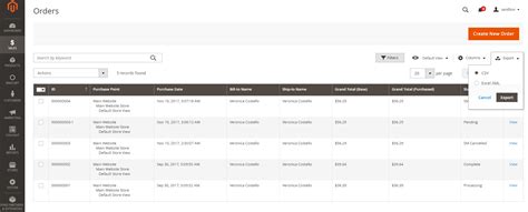 how to export orders to csv in magento 2 simicart