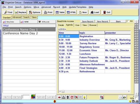 free agenda table database template for organizer advantage database