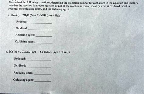 Solved For Each Of The Following Equations Determine The Oxidation