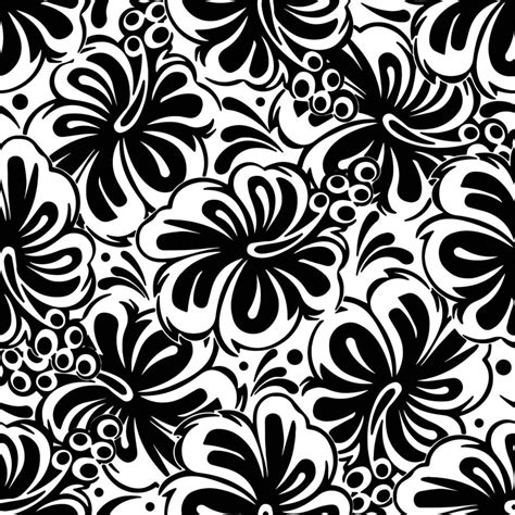Floral Black And White Seamless Pattern Vector Flowers Background