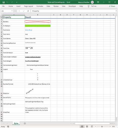 style and format excel from c vb applications