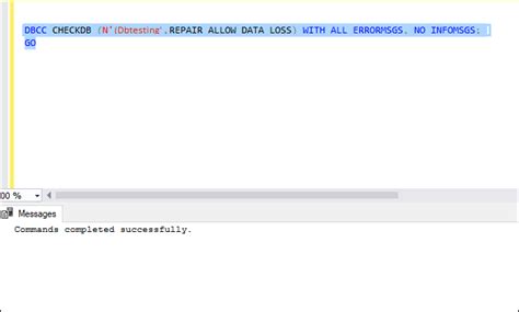 reparieren einer sql datenbank mit dem befehl dbcc checkdb