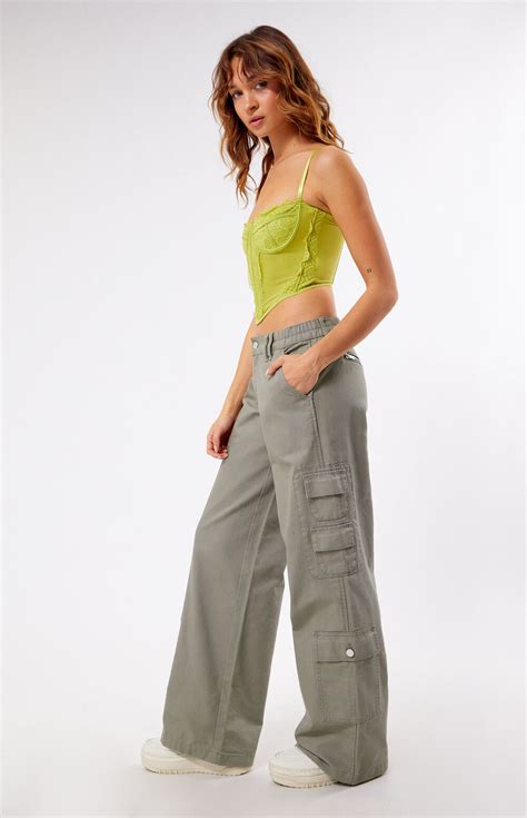 Pacsun Sage Elastic Waist Low Rise Baggy Cargo Pants Pacsun