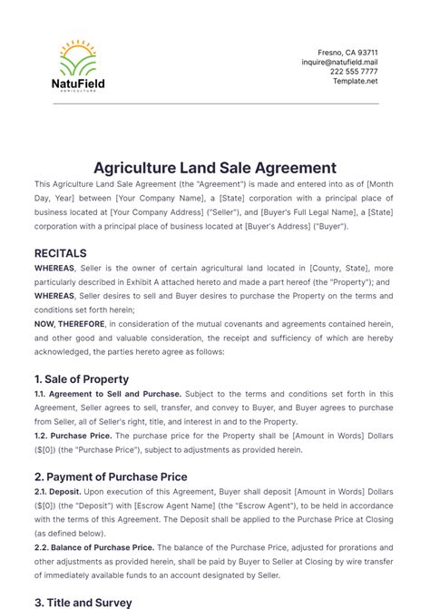 Free Agriculture Land Sale Agreement Template Edit Online And Download