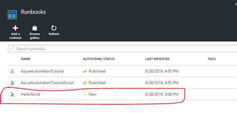 azure automation author runbook using powershell hello