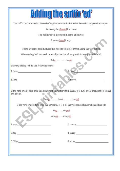 English Worksheets Adding The Ed Suffix