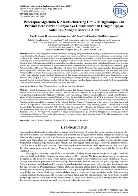 Pdf Penerapan Algoritma K Means Clustering Untuk Mengelompokkan