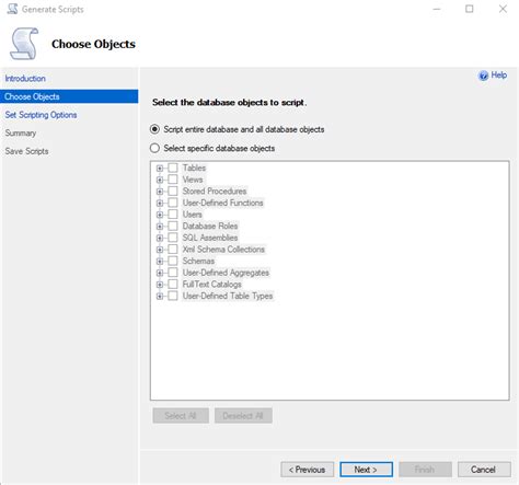 sql automate generate scripts for database objects