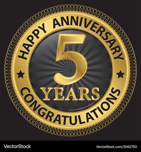 5 Years Happy Anniversary Congratulations Gold Vector Image