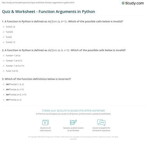 quiz and worksheet function arguments in python