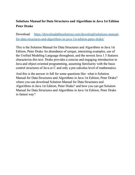 solutions manual for data structures and algorithms in java 1st edition