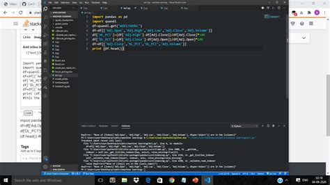 pandas data frame error issued in the python code given below stack