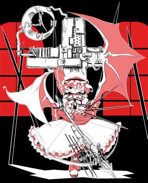 Safebooru 1girl Bat Wings Cross Female Hat Monochrome Remilia Scarlet