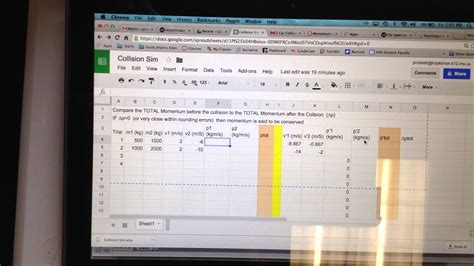 excel spreadsheet momentum lab youtube