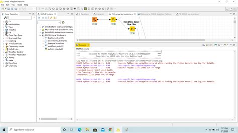 python code is successful in config window but fails on node execution