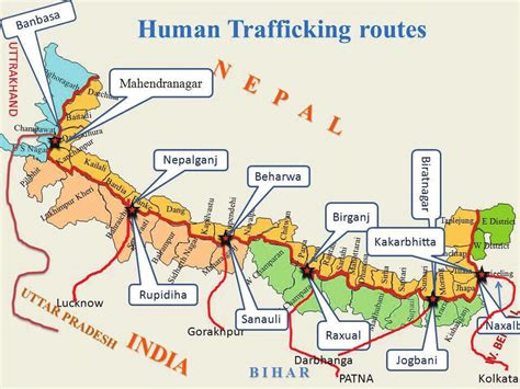 Human Trafficking Route Undertaken By Traffickers For The Purpose Of