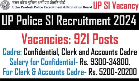Up Police Si Recruitment 2024 921 Vacancies In Confidential Clerk