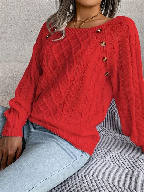 Solid Cable Knit Sweater Casual Crew Neck Long Sleeve Temu