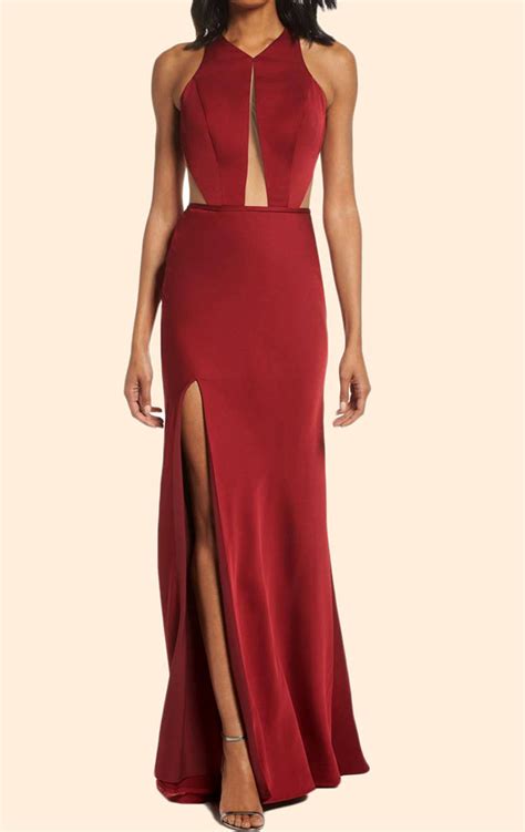 Macloth Halter O Neck Satin Long Prom Dress Burgundy Formal Evening Go