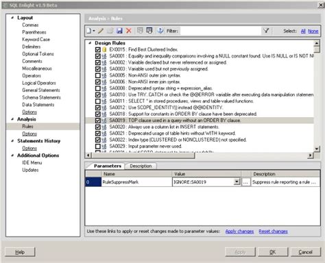manage analysis rules sql enlight