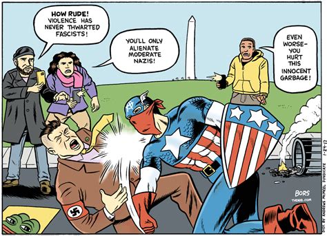 Cartoon Captain America Punches A Nazi