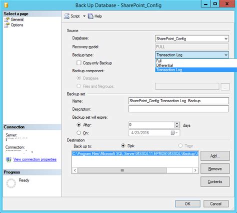 backup log cannot be performed because there is no current database