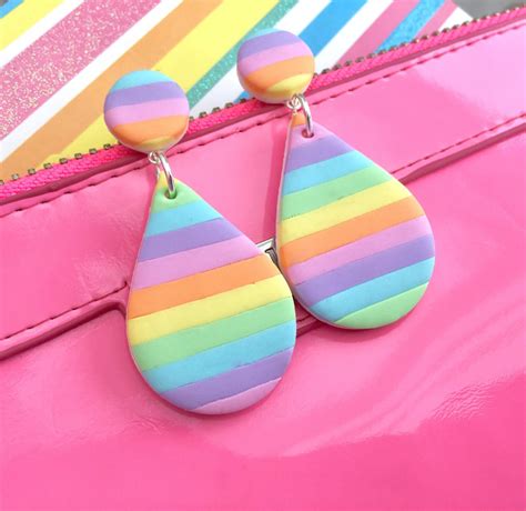 Pastel Rainbow Earringsrainbow Stripe Earringspastel Striped Etsy