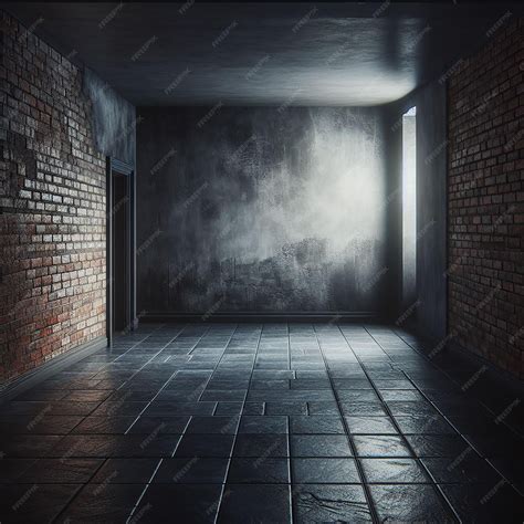 Premium Photo Dark Room With Tile Floor And Brick Wall Background