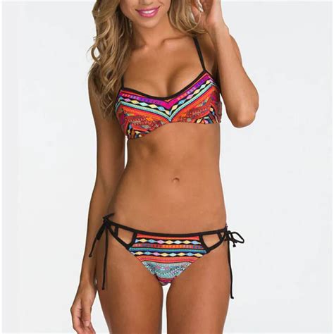 Itfabs Africa Geometric Printing Swimwear Women Push Up Padded Bra