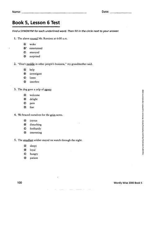 wordly wise book 5 lesson 3 test
