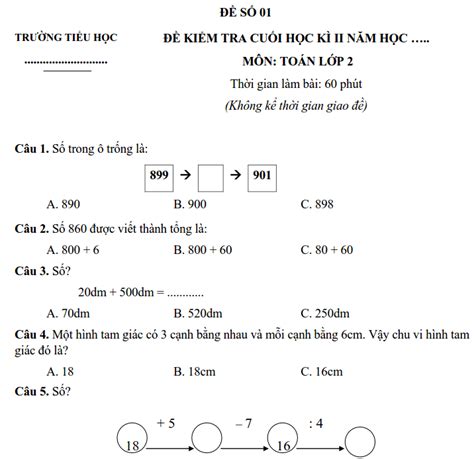 30 đề Thi Hk2 Môn Toán Lớp 2 Có đáp án 2019 2020 Toán Cấp 1