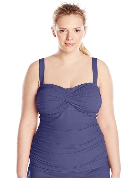 Anne Cole Womens Plus Size Twist Front Bandeau Tankini Swim Top Plus
