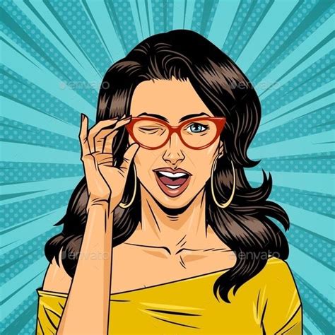 Comic Winking Attractive Woman Pop Art Comic Pop Art Women Pop Art