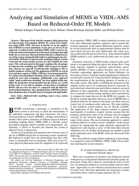 Analyzing And Simulation Of Mems In Vhdl Ams Based On Reduced Order Fe