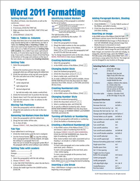 Word 2011 For Mac Formatting Intermediate Quick Reference Guide