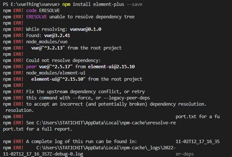 【已解决】npm安装报错npm err code eresolve npm install element plus save npm