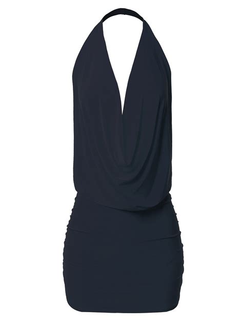 A2y Womens Deep Sexy V Neck Halter Backless Party Club Mini Dress Navy