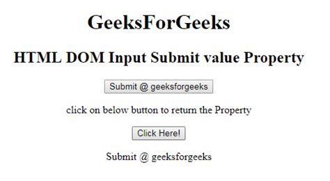 html dom input submit value property geeksforgeeks