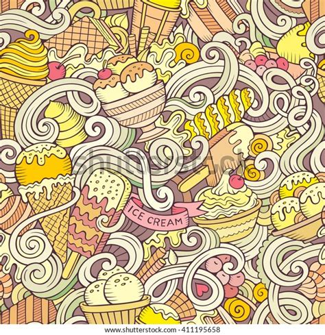 Cartoon Handdrawn Ice Cream Doodles Seamless Stock Vector Royalty Free
