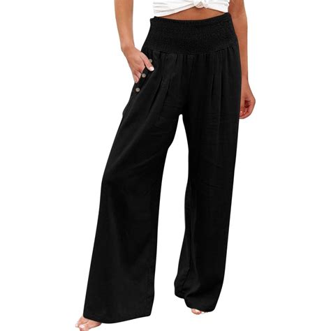 Tqwqt Women Linen Palazzo Pants Summer Casual Beach Boho Wide Leg