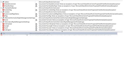 document problem to get file properties sharepointclient