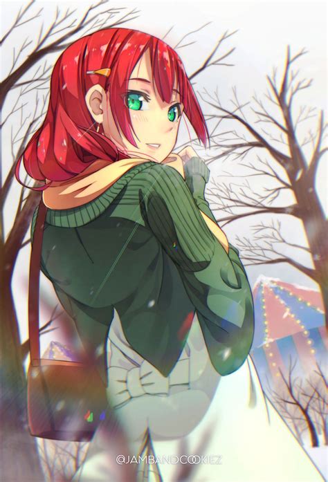 A Girl In The Forest 2 By Moeqit Anime Red Hair Anime Eyes Red