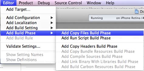 xcode how to add a ‘copy files build phase to the target itecnote