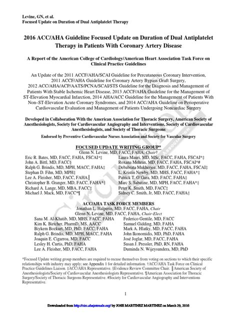 2016 Acc Aha Guideline Focused Update On Duration Of Dapt In Cad Pdf
