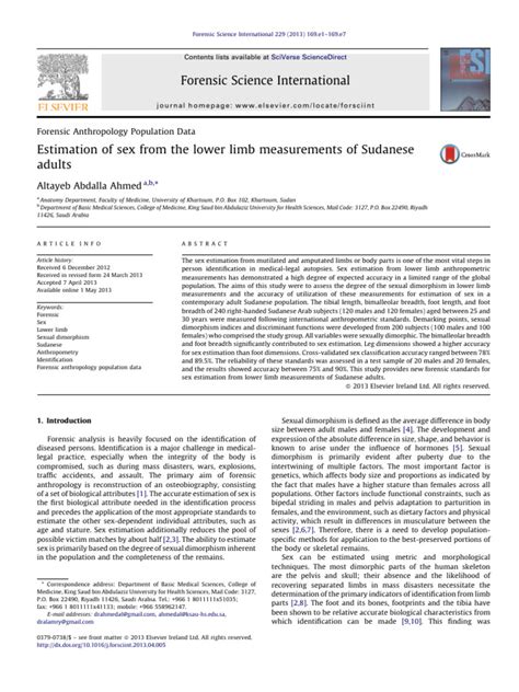 Sex Estimation From Lower Limb Measurement Download Free Pdf Foot