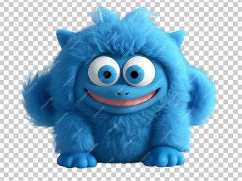 Premium Psd Cute Blue Furry Monster 3d Cartoon Character