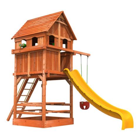 Woodplay Playhouse Xl 6 Combo 3 Cedar Wood Swing Set Playset